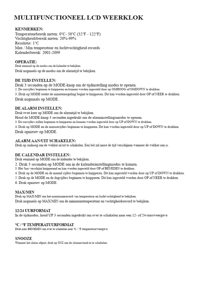 Ultronic Klok CL-266 - Instructies | PDF