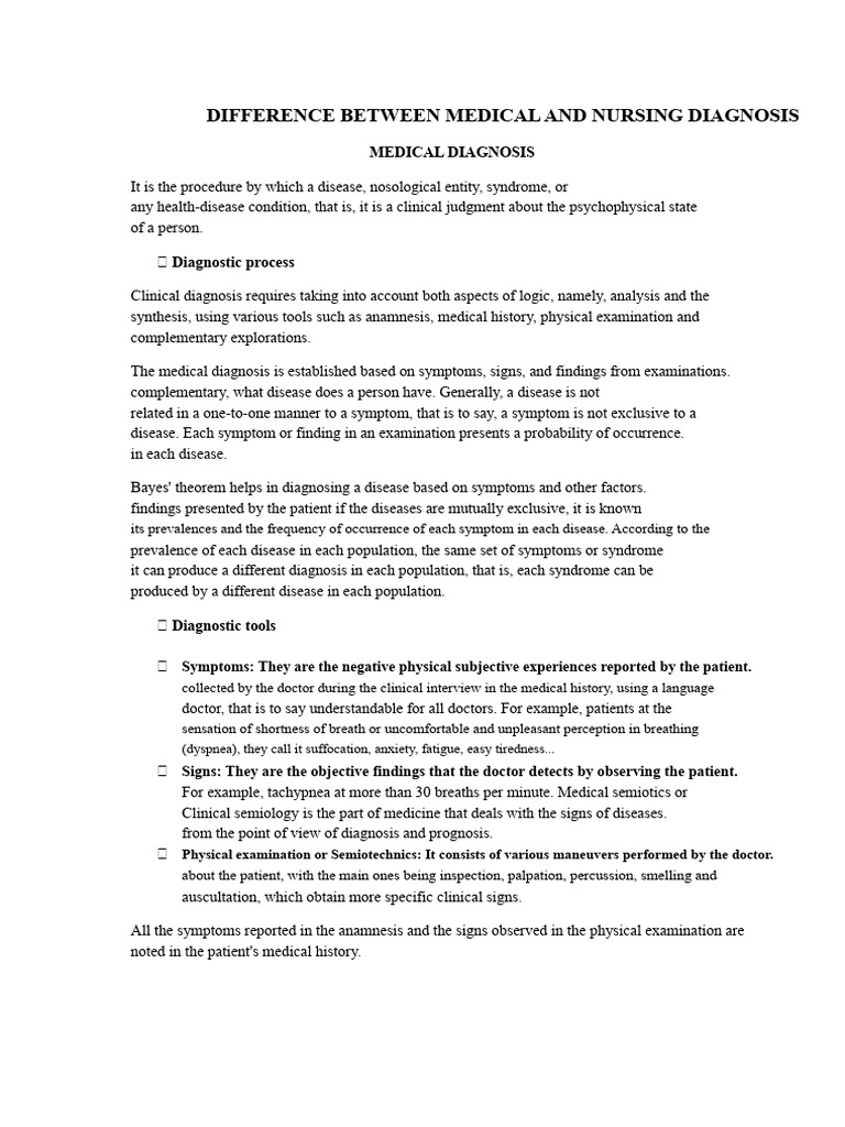 Medical vs Nursing Diagnosis Explained | PDF | Medical Diagnosis ...