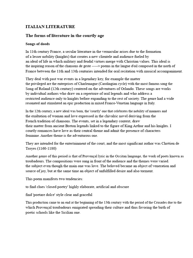 Summary of Italian Literature | PDF