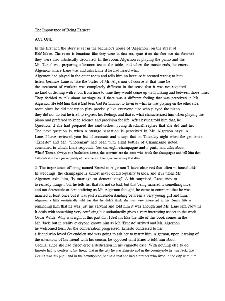 The Importance of Being Earnest Summary | PDF | The Importance Of Being ...