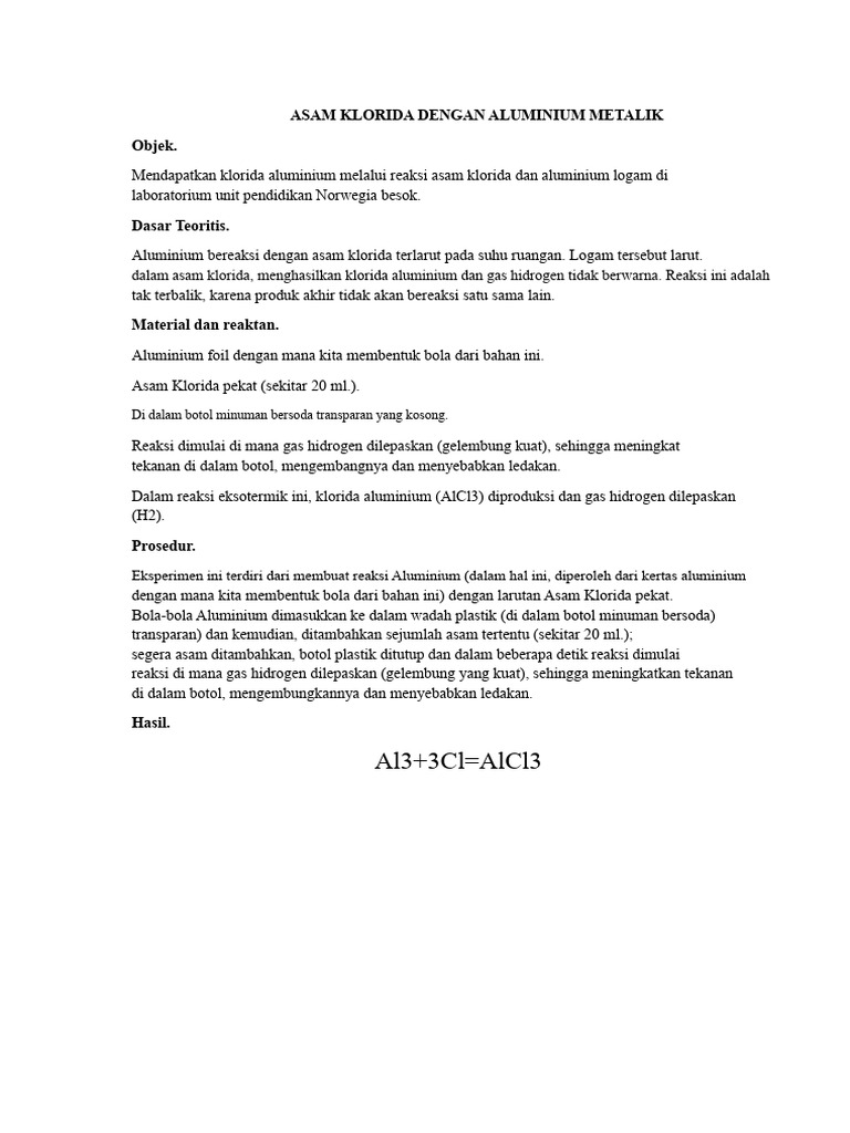 Reaksi Asam Klorida dan Aluminium | PDF