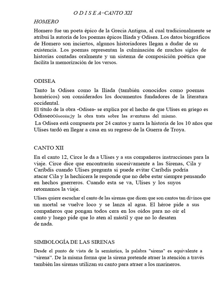 Ulises y las Sirenas en la Odisea | PDF | Sirena | Homero