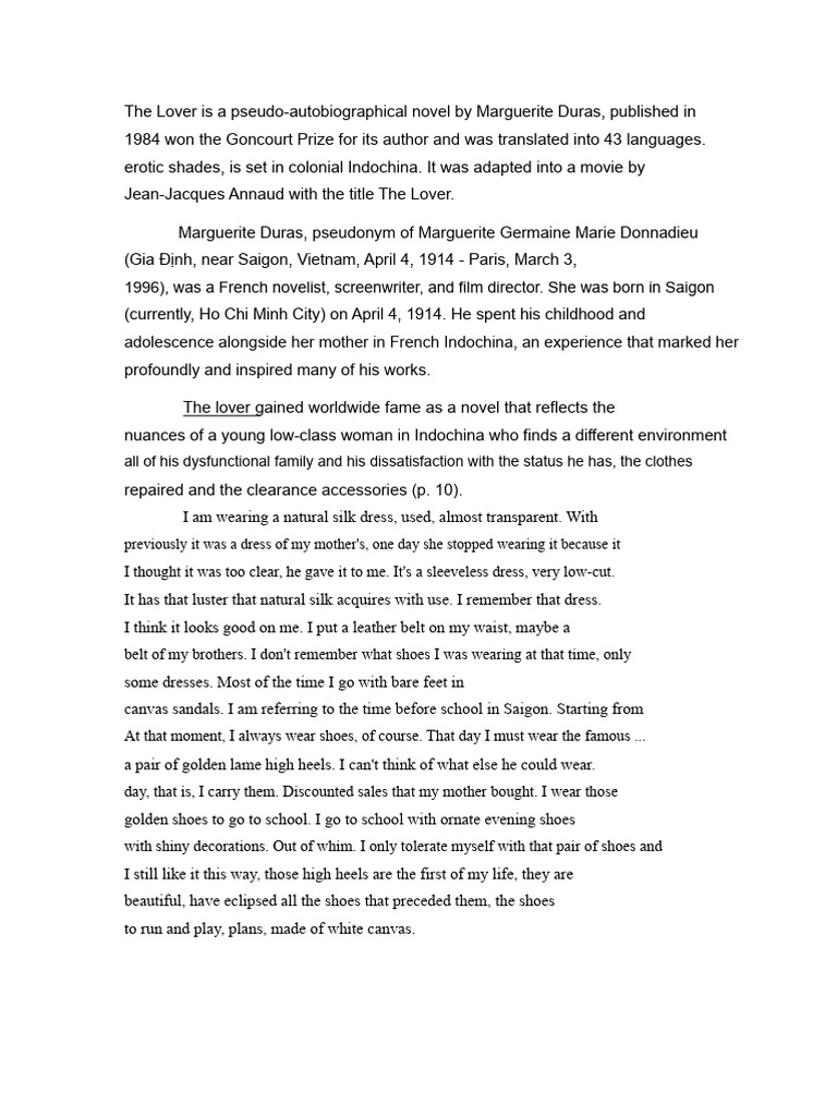 The Lover: Duras' Colonial Romance | PDF