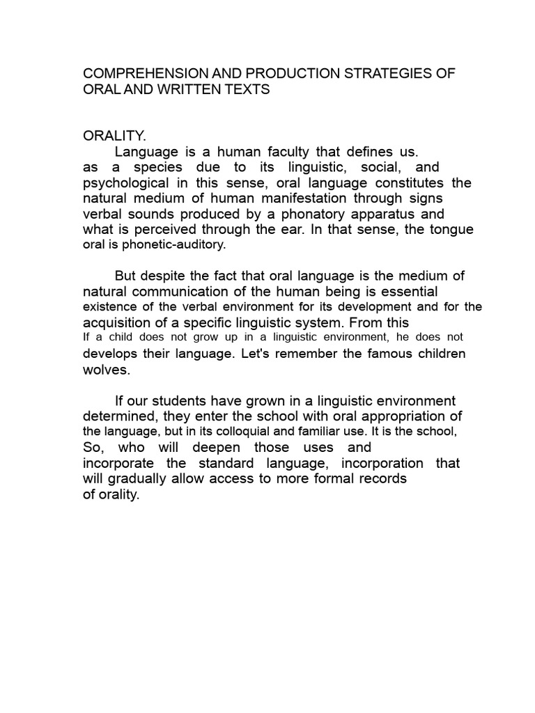 Strategies For Understanding and Producing Oral and Written Texts | PDF ...