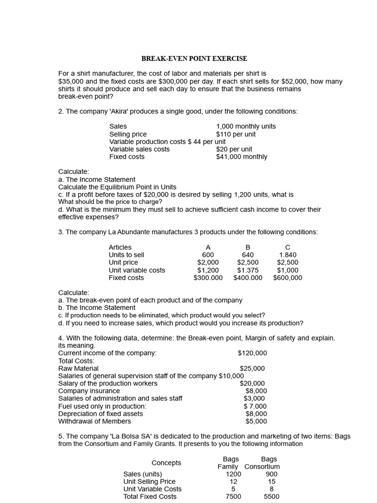 Break-Even Analysis for Multiple Businesses | PDF | Economies ...