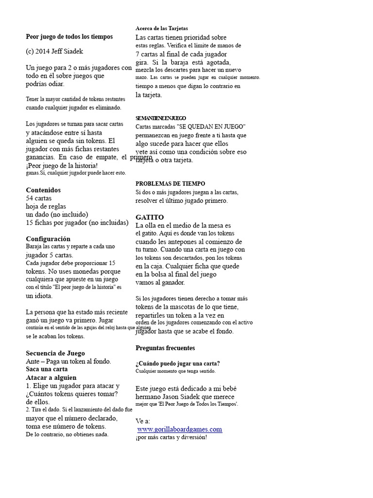 Las Reglas Del Peor Juego de La Historia | PDF | Jugando a las cartas ...