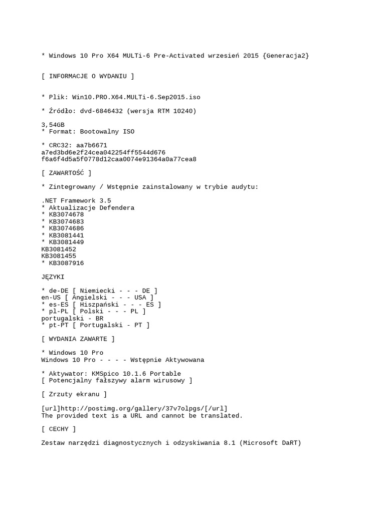 Windows 10 Pro X64 MULTi-6 Pre-Activated Sep2015 (Generation2) | PDF