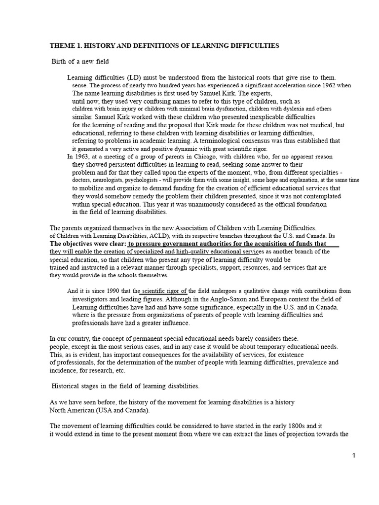 History of Learning Disabilities | PDF | Learning Disability ...