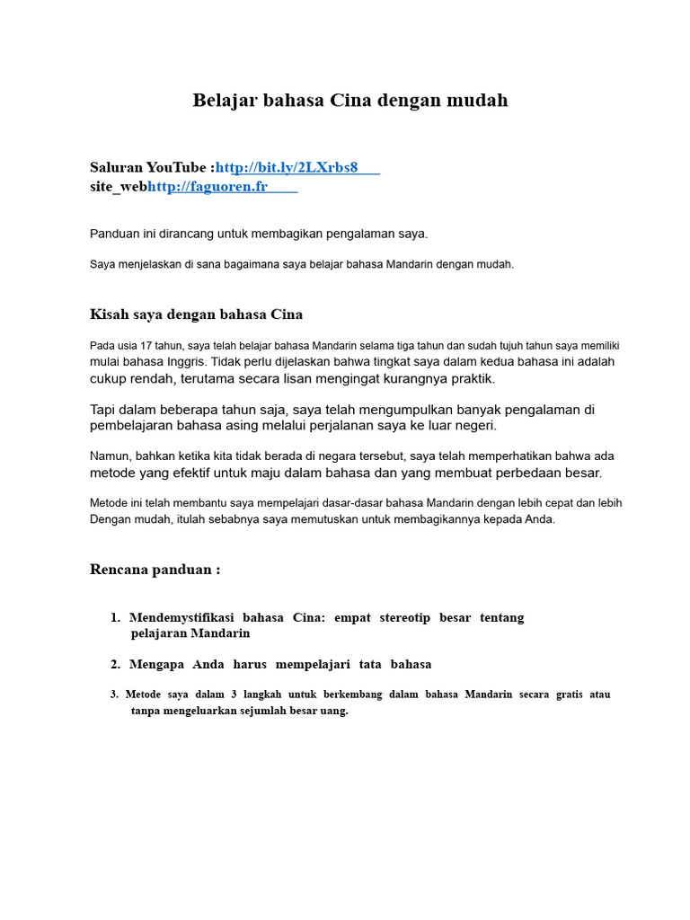 Metode Mudah Belajar Bahasa Mandarin | PDF