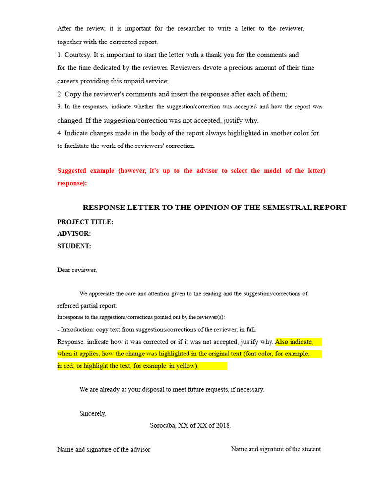 10 Response Letter Template To The Reviewer's Feedback | PDF