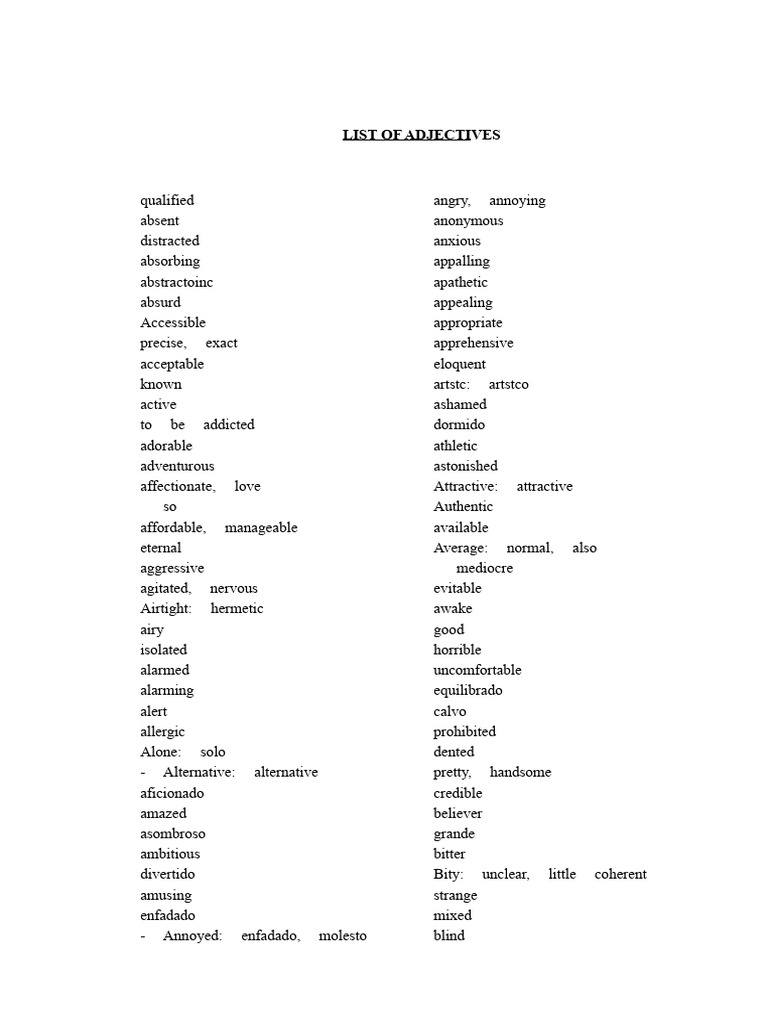 List of Adjectives in English B2 | PDF