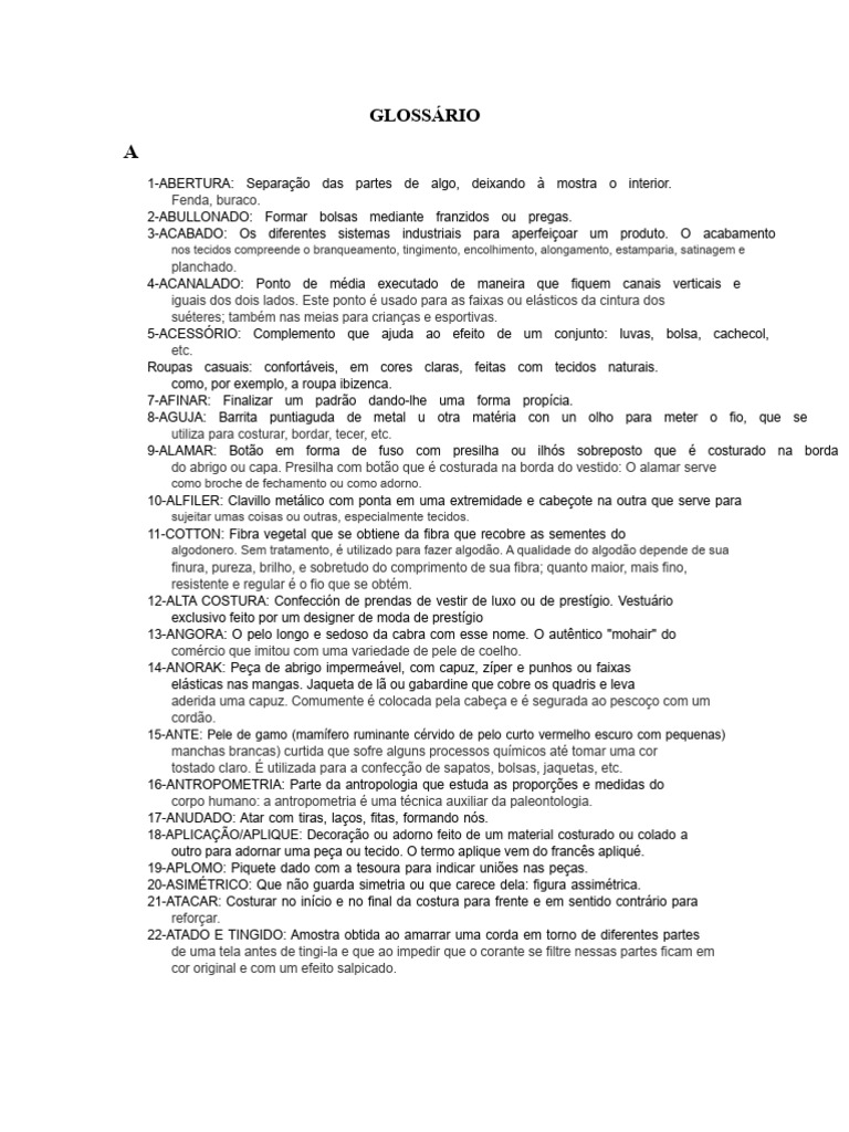 Glossário de Termos de Moda e Costura | PDF | Roupas | Têxteis