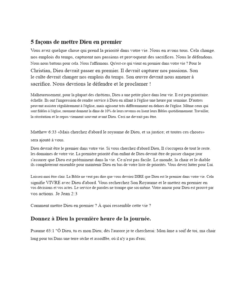 Mettre Dieu en Premier : 5 Stratégies | PDF | Dieu | Église chrétienne