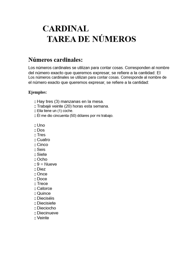 Tarea de Números Cardinales y Ordinales | PDF