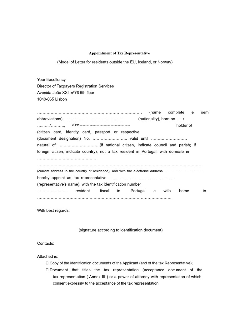 Tax Representative Appointment Letter Template | PDF