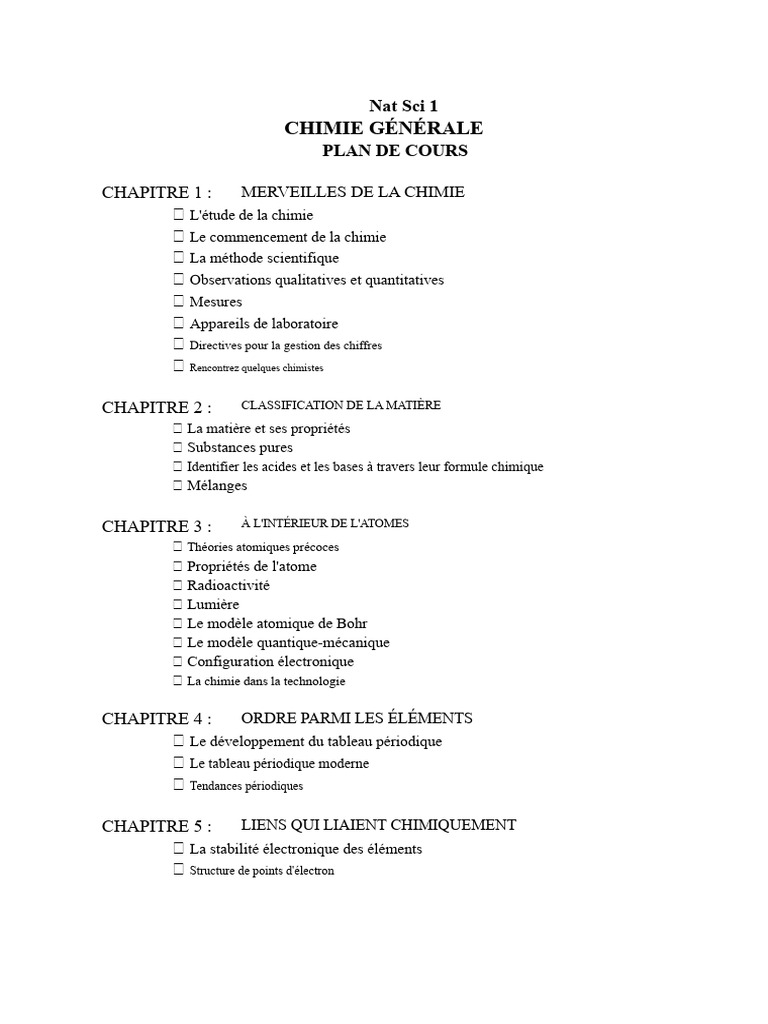 Plan de Cours de Chimie Générale | PDF | Chimie | Liaison chimique