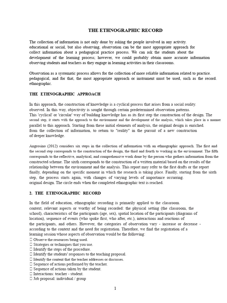 Etnographic Record - JAVEEEEE | PDF | Ethnography | Learning