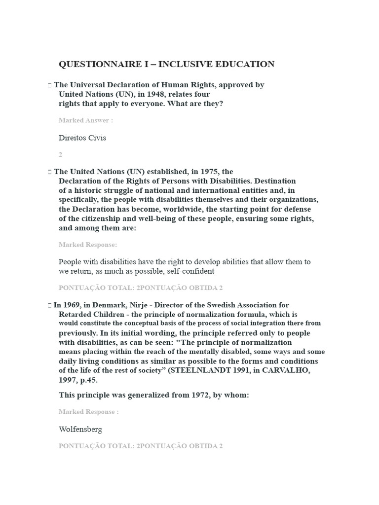 Inclusive Education Questionnaire Insights | PDF | Inclusion (Education ...
