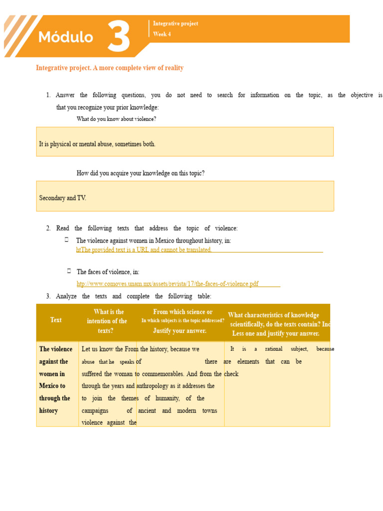 Integrative Project Module 3 S4 Pdf Violence Knowledge