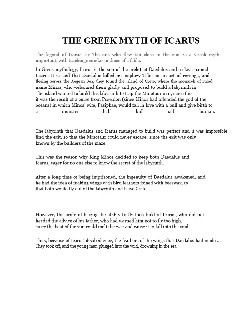 The Myth of Icarus: Lessons in Hubris | PDF