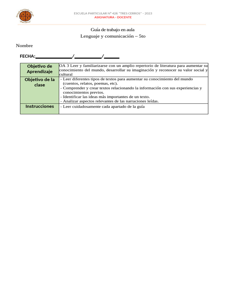 Unidad 1 Guia de Trabajo 5to Grado Lenguaje y Comunicación | PDF