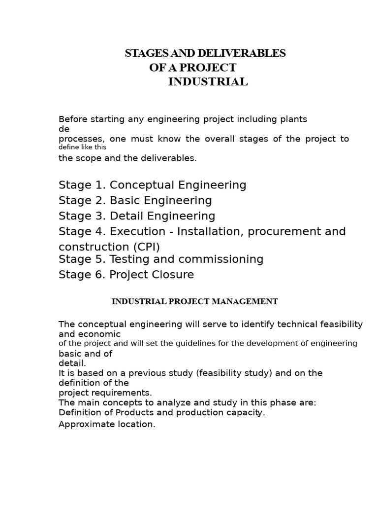Deliverables of An Industrial Project | PDF | Engineering ...
