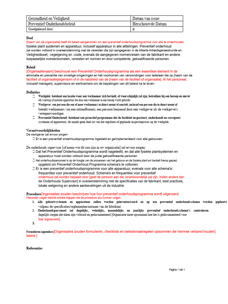 Preventief Onderhoud Beleid | PDF