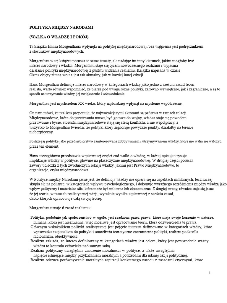Polityka Między Narodami Hans Morgenthau - Compress | PDF