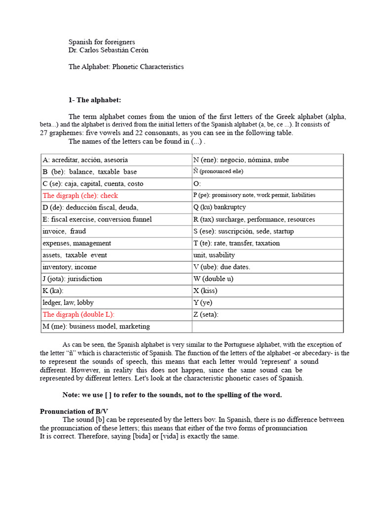 Phonetic Characteristics of Spanish | PDF | Alphabet | Spanish Language