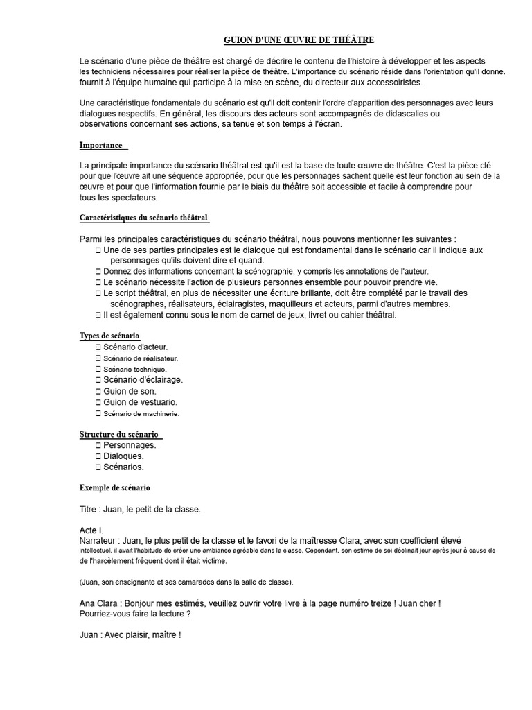 Scénario de Théâtre | PDF | Scénario