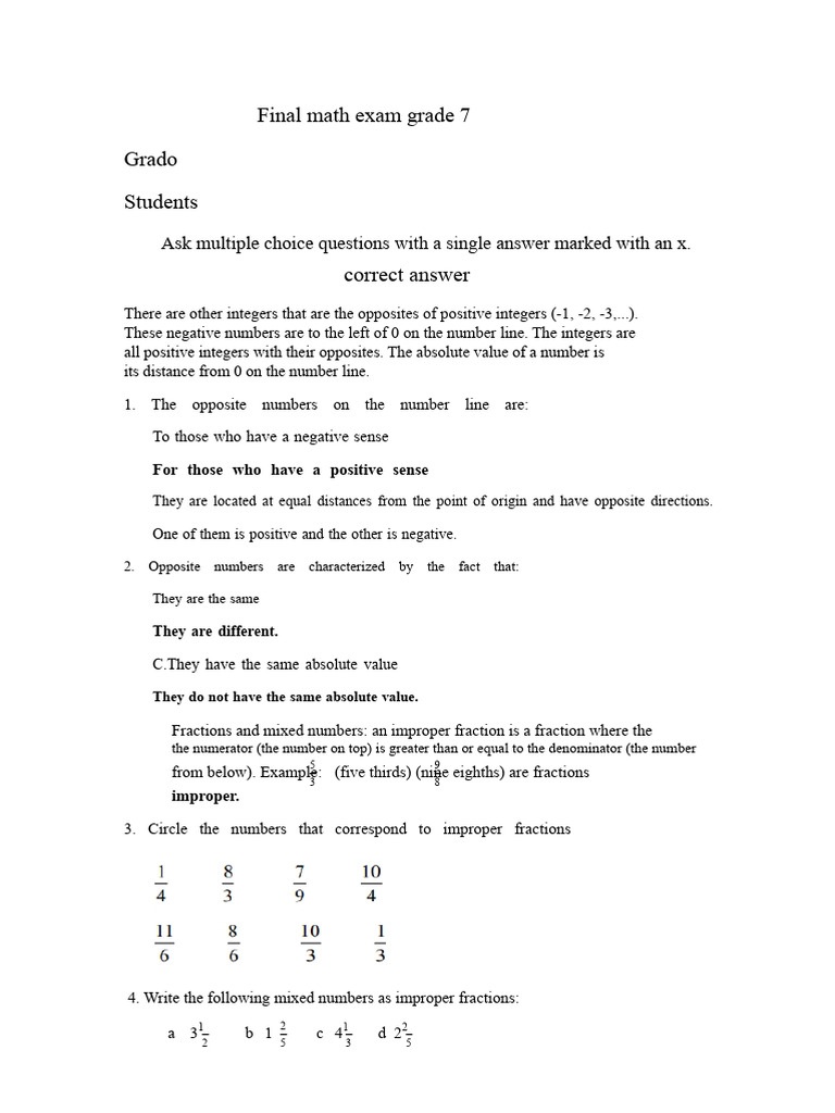 Final Math Exam Grade 7 | PDF | Numbers | Mathematics