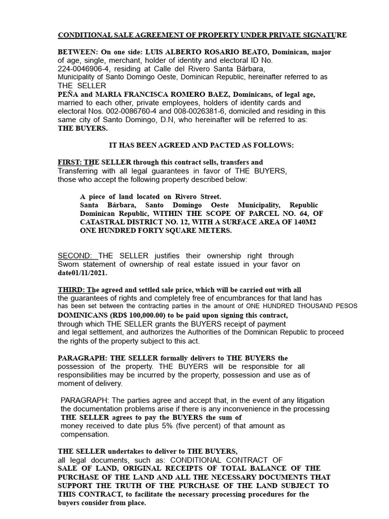Conditional Sale Agreement for Property | PDF | Dominican Republic ...