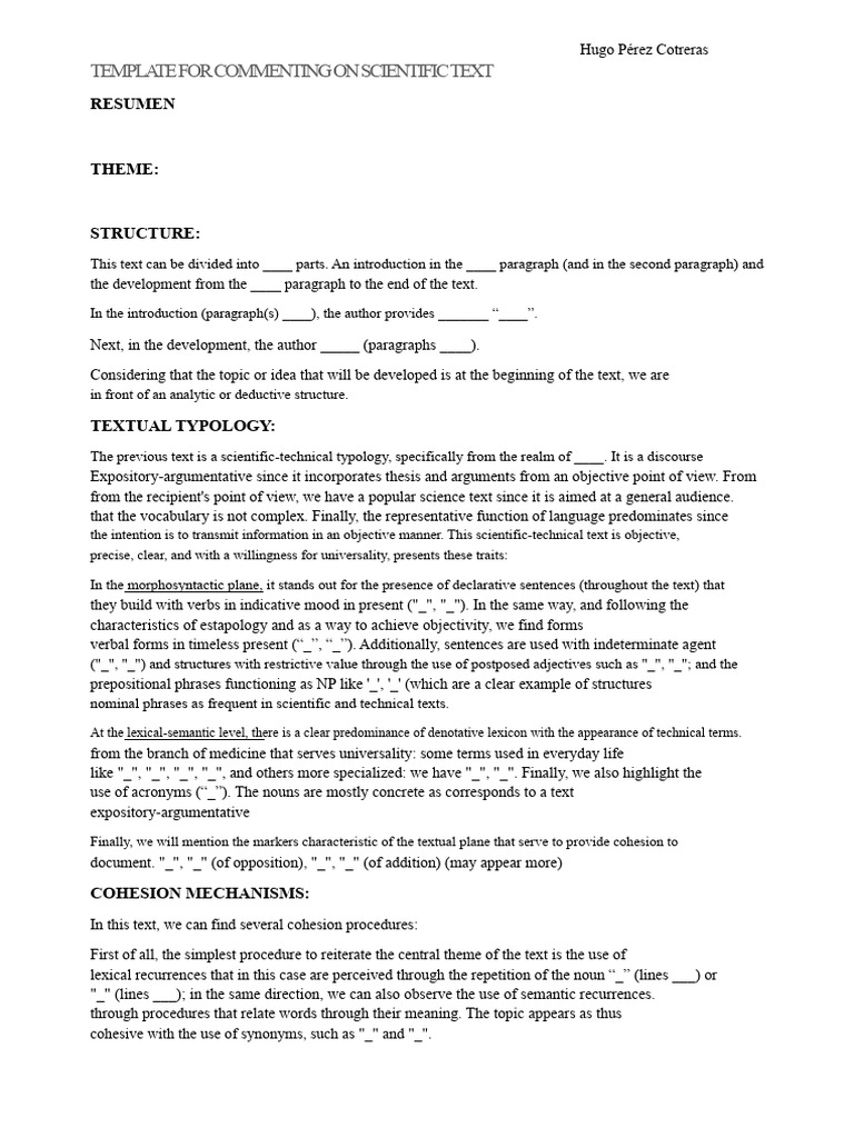 Scientific Text Comment Template | PDF | Semantics | Phrase