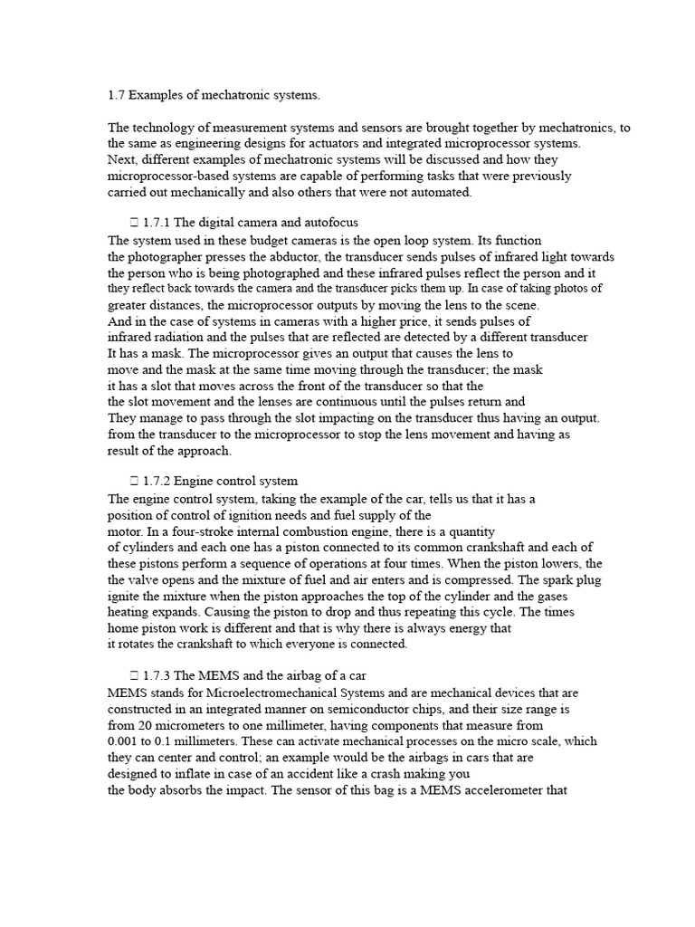 Mechatronic Systems: Key Examples Explained | PDF | Engines | Piston