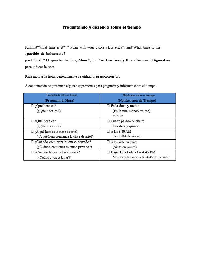 Preguntas sobre la Hora y Fecha | PDF