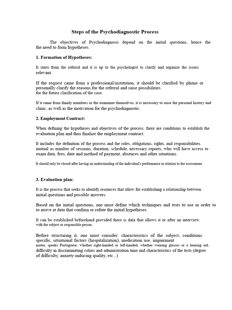 Steps of The Psychodiagnostic Process | PDF | Hypothesis | Medical ...