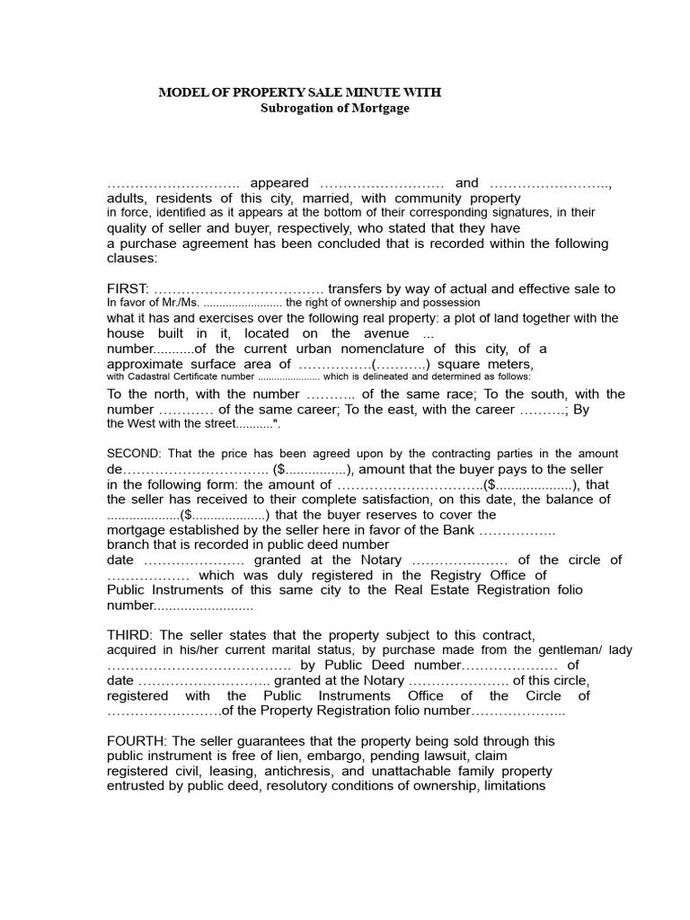 Property Sale Agreement with Mortgage Subrogation | PDF | Mortgages | Deed