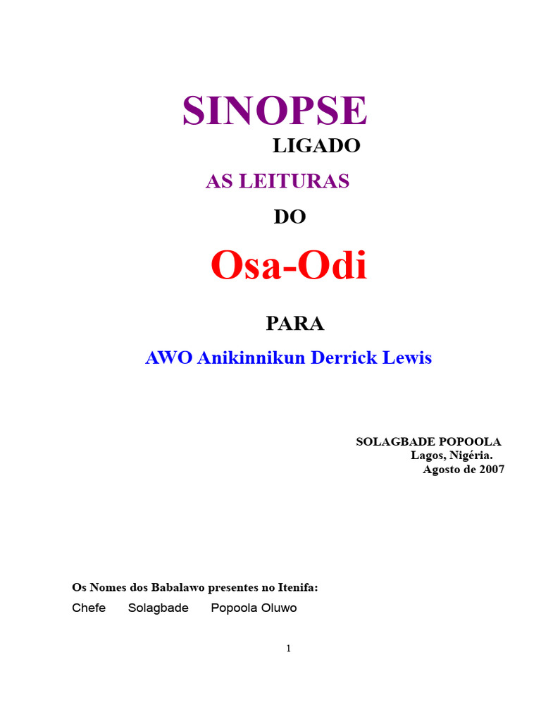 155 Sinopse Sobre As Leituras de Osa Odi1 | PDF | Caça | Bode