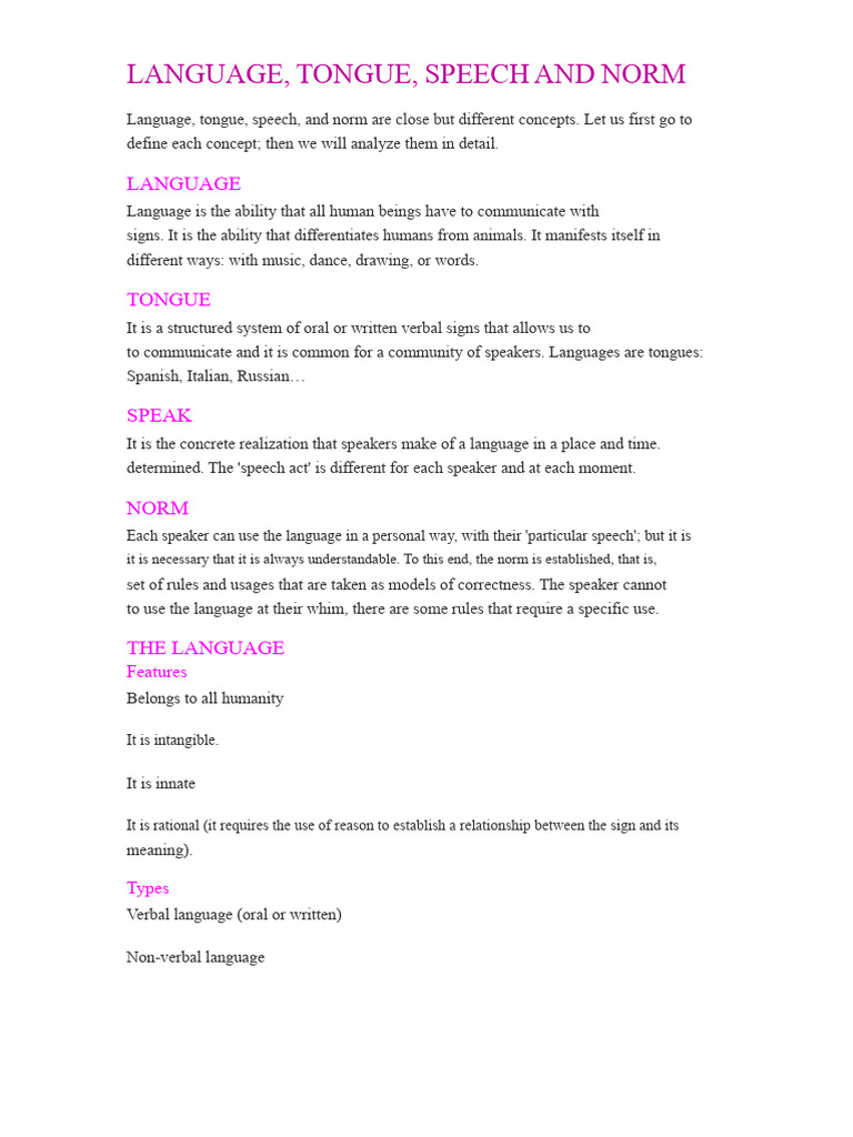 Language, Tongue, Speech and Norm | PDF | Speech | Nonverbal Communication