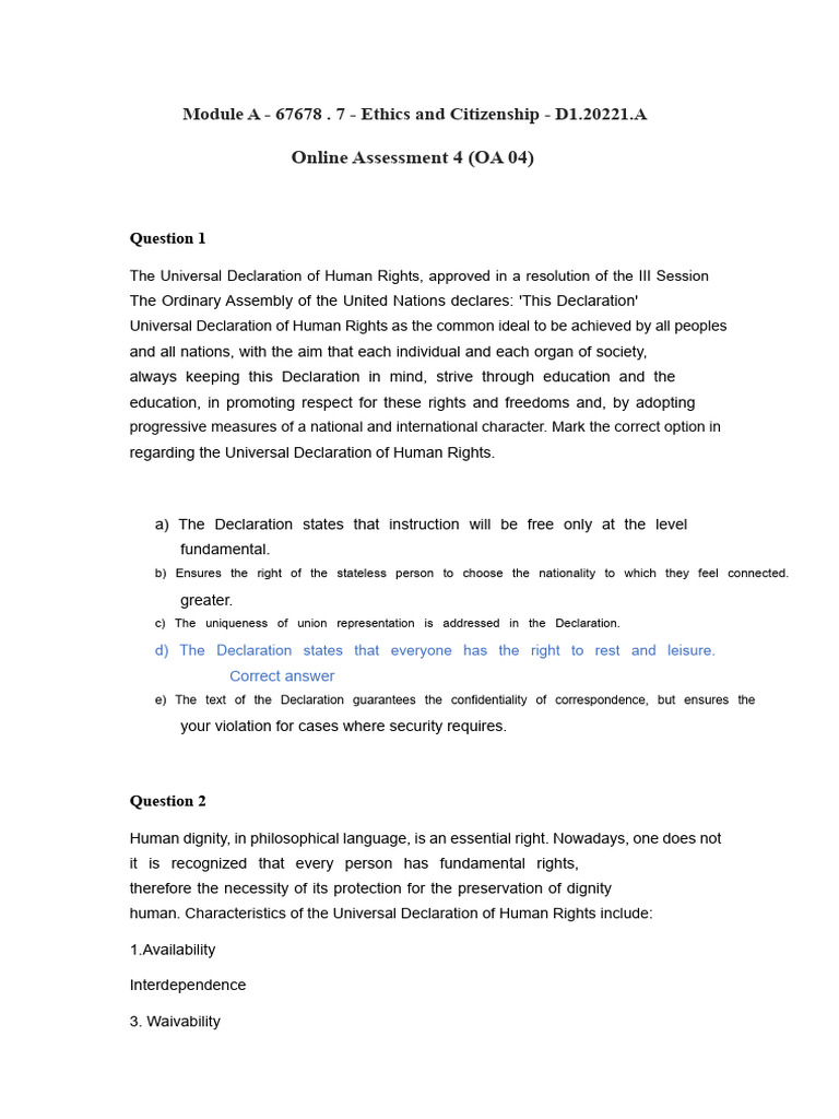 Ethics and Citizenship: Human Rights Assessment | PDF | Human Rights