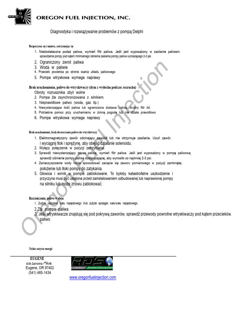 Diagnozowanie Usterki Pompy Delphi | PDF