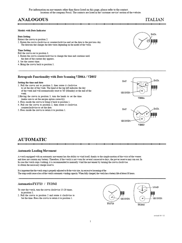 Fossil Watch Instructions EN | PDF