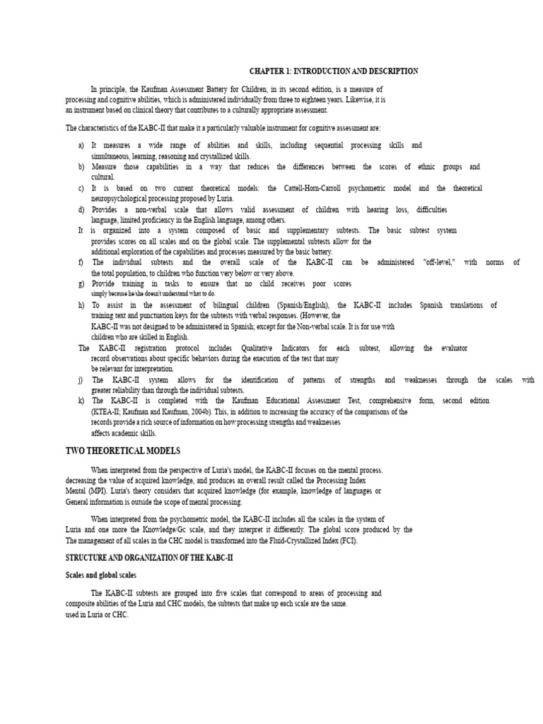 KABC-II Subtest Overview and Structure | PDF | Behavioural Sciences ...