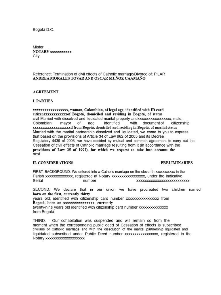 model divorce agreement with asset settlement already completed | PDF ...