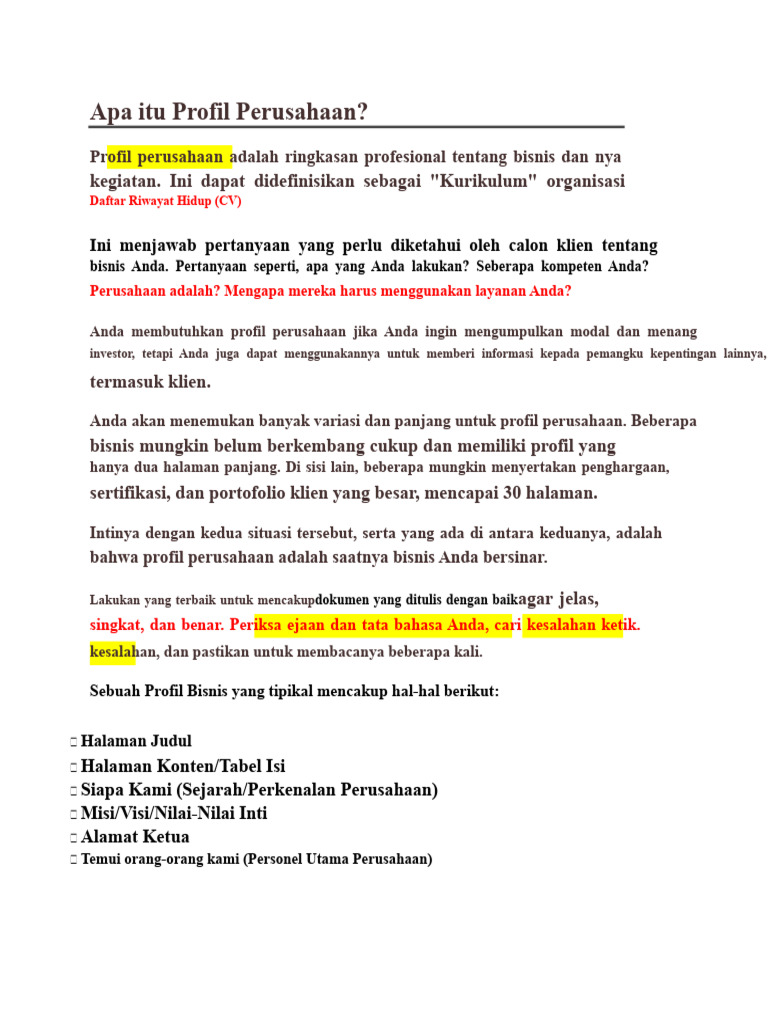 Memahami Profil Perusahaan | PDF