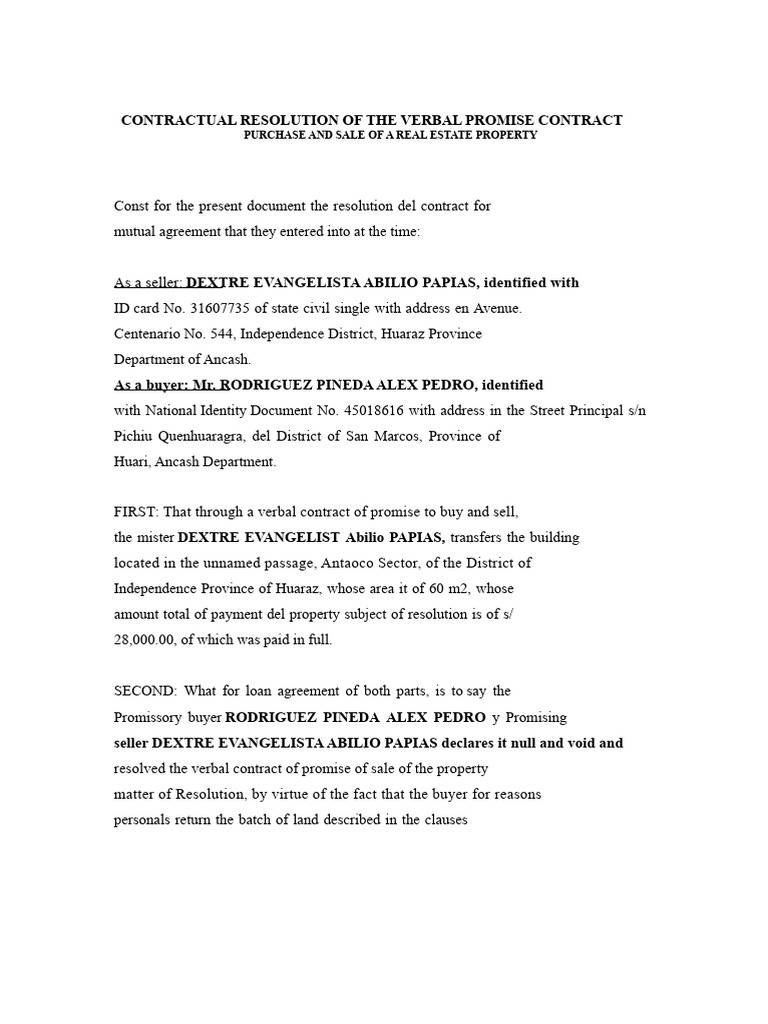 Contract Resolution: Real Estate Sale | PDF