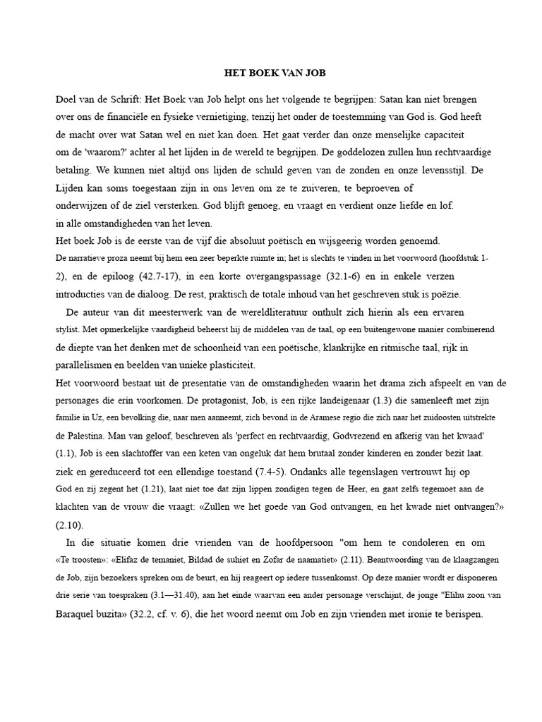 Samenvatting Van Het Boek Job | PDF