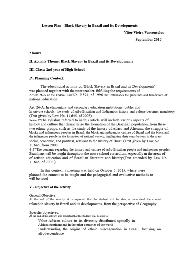Black Slavery in Brazil Lesson Plan | PDF | Brazil