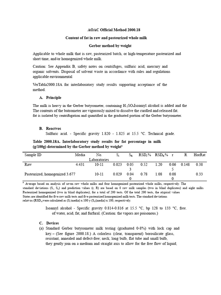 Gerber Method for Milk Fat Analysis | PDF | Thermometer | Calibration