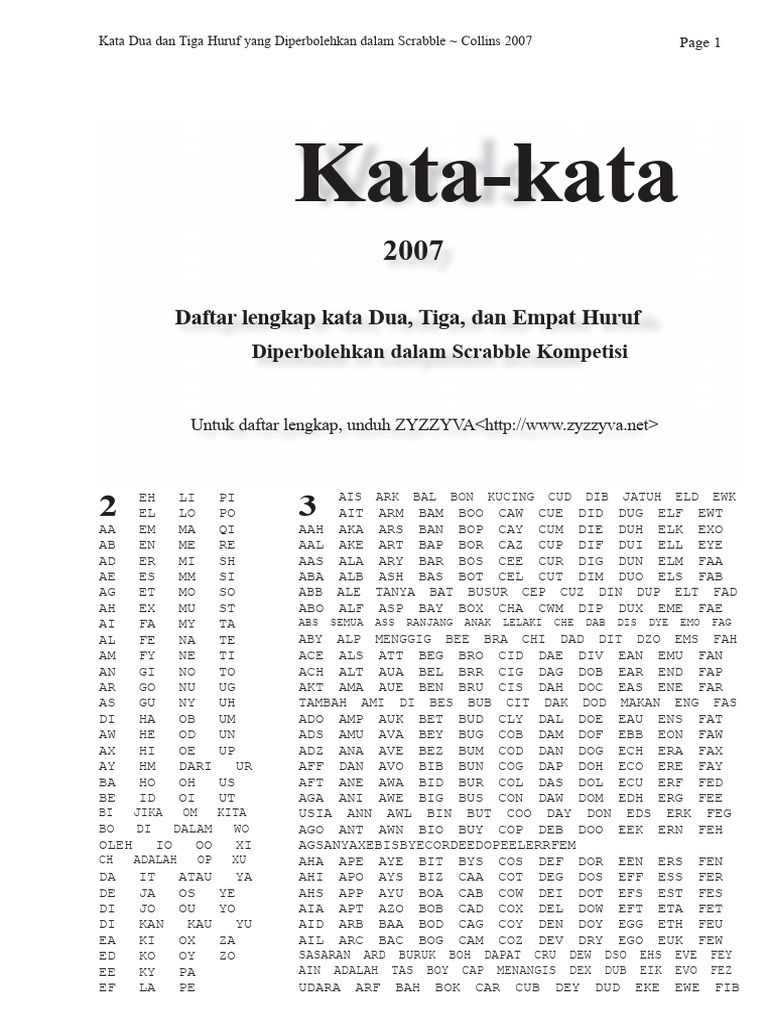 Kata Dua dan Tiga Huruf Scrabble | PDF